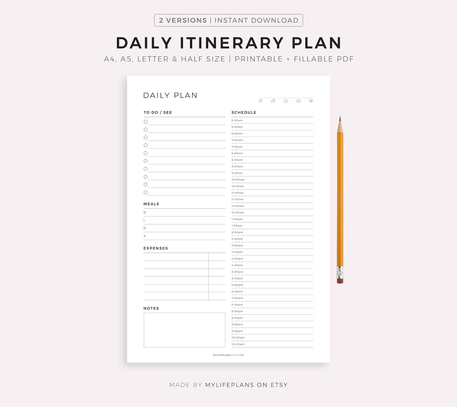 Daily Itinerary Planner, Vacation Day Planner, Travel Schedule, Daily ...