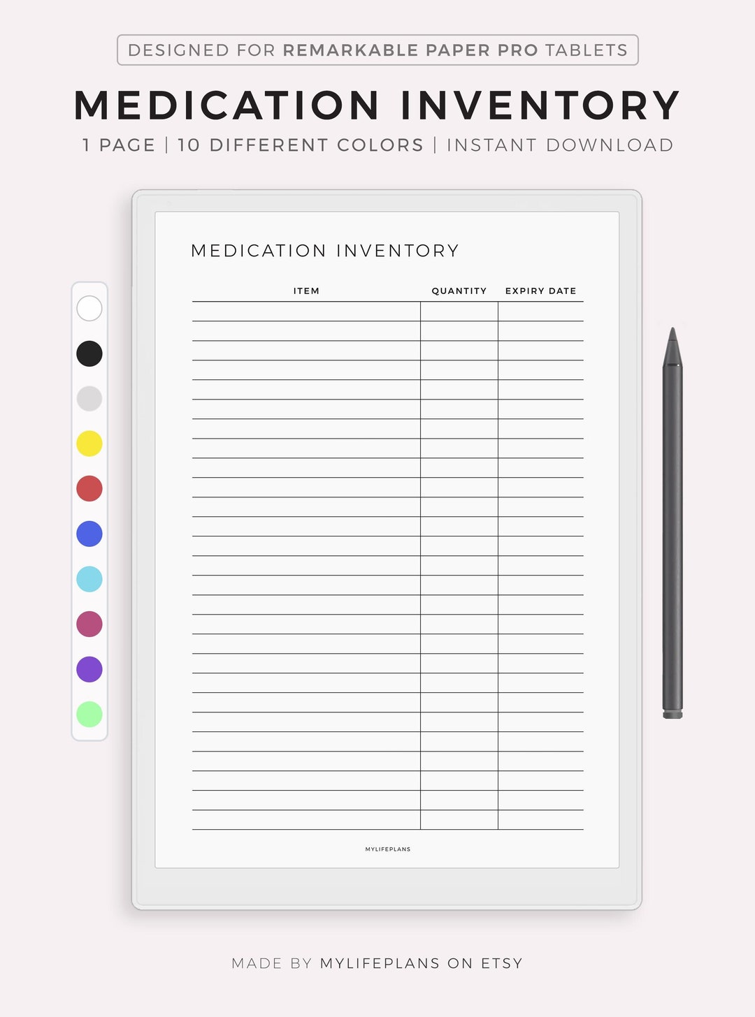 Medication Inventory Template, Compatible With Remarkable Paper Pro ...