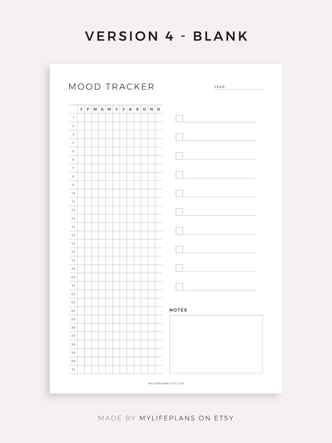 Mood Tracker Printable, A Year in Pixels, Mood Journal, Emotion Tracker ...