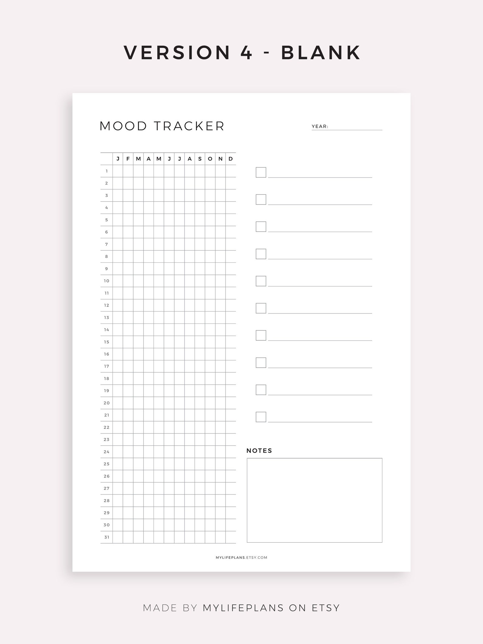 Mood Tracker Printable, A Year in Pixels, Mood Journal, Emotion Tracker ...