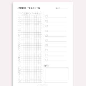 Mood Tracker Printable, A Year in Pixels, Mood Journal, Emotion Tracker ...
