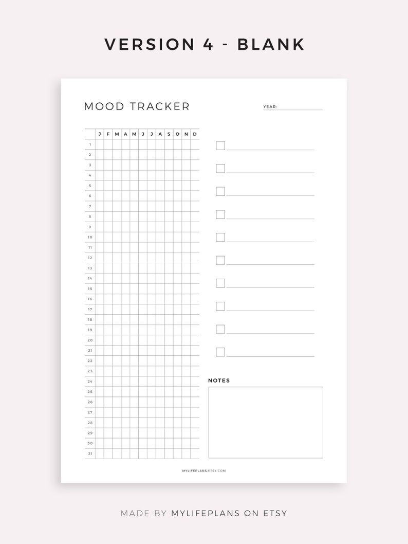 Mood Tracker Printable A Year in Pixels Mood Journal - Etsy
