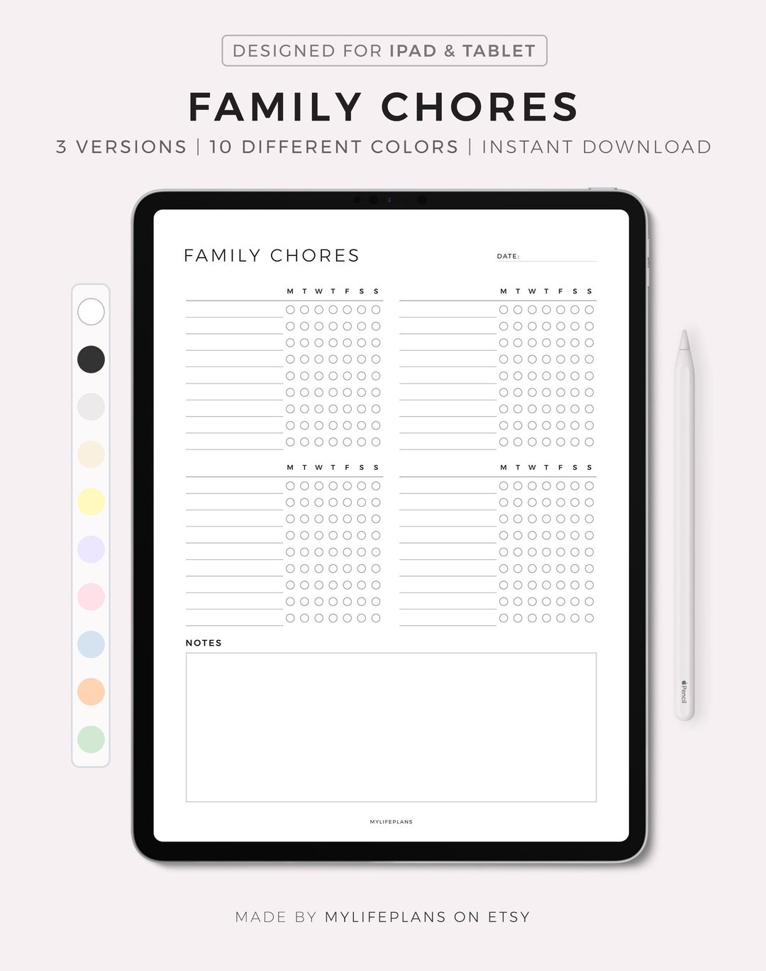Weekly Family Chores Digital Template, House Responsibilities 4 6 ...