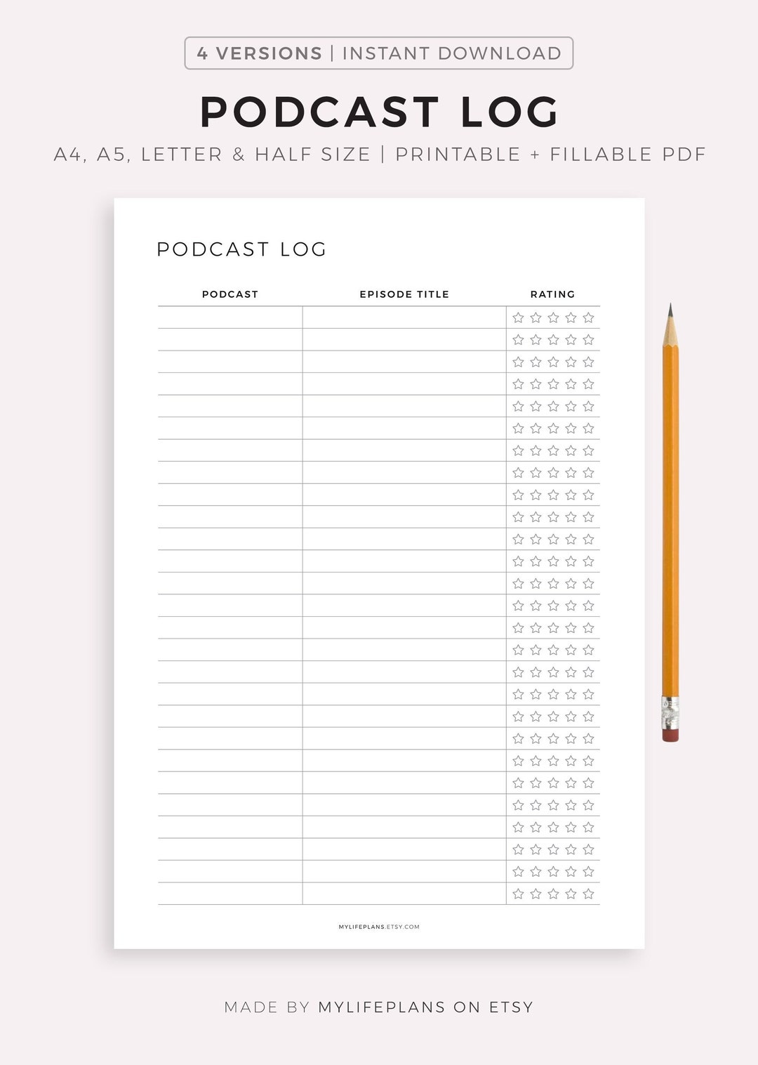 Podcast Log Printable, Podcast Episode Tracker, Podcast Template, A4/a5 ...