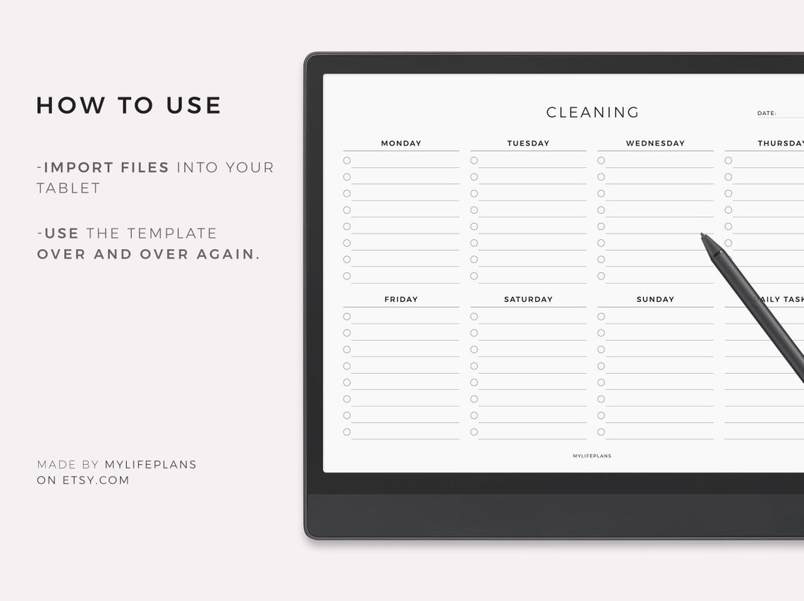 Weekly Cleaning Checklist, Landscape, Compatible With Boox Note Series ...