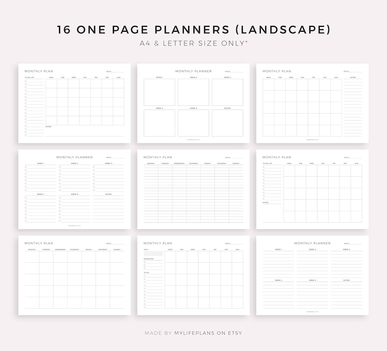 Monthly Planner Inserts Bundle Printable Monday & Sunday - Etsy Monthly Planner Inserts Bundle Printable Monday & Sunday - Etsy