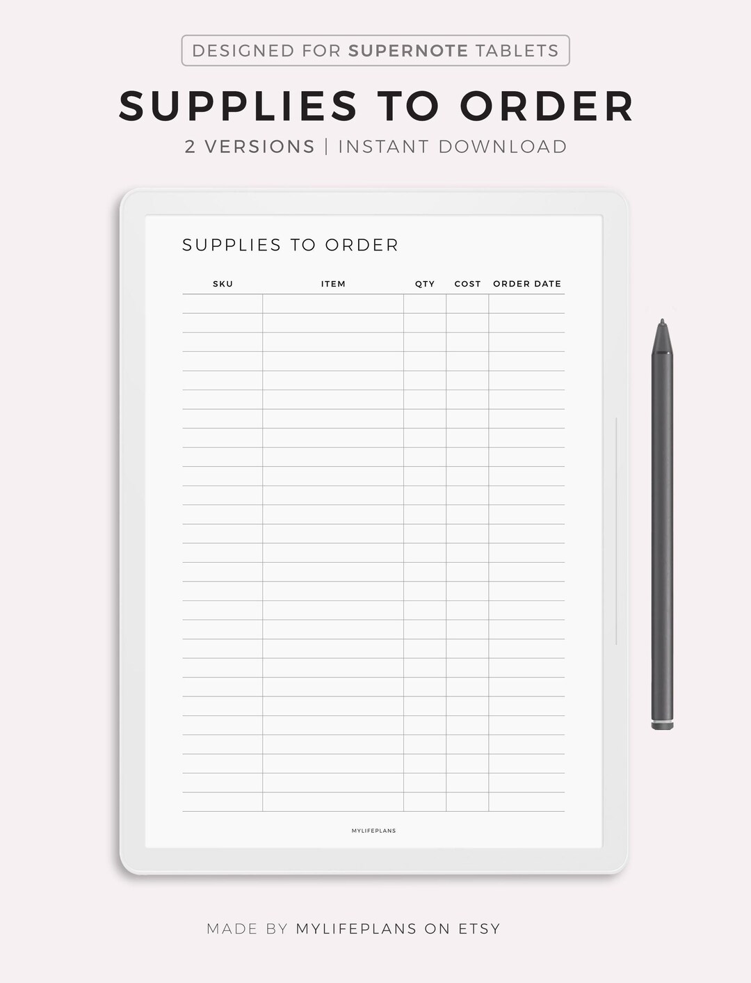Supplies to Order Tracker, Supplies Management Form, Small Business ...