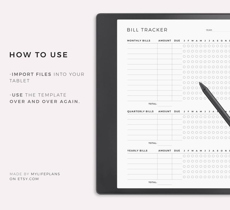 Monthly, Quartly, Yearly Bill Tracker on One Page, Bill Payment ...