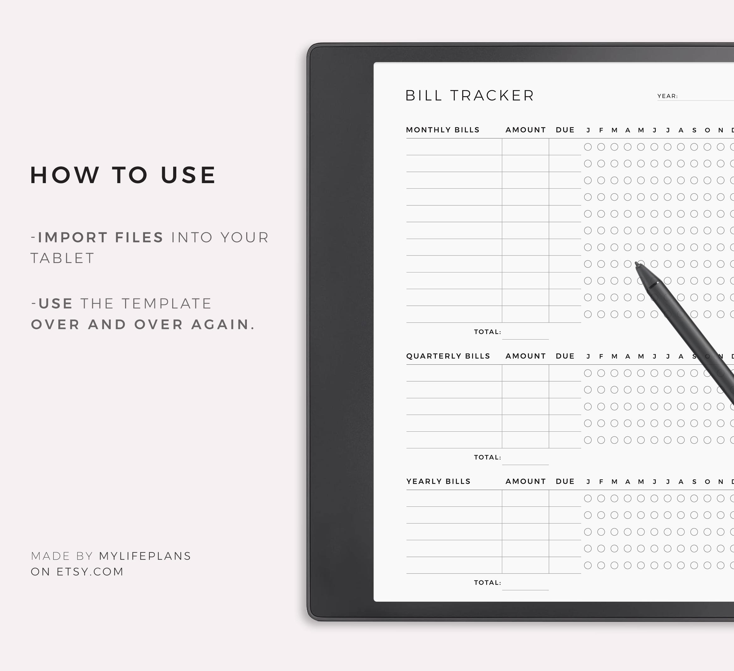 Monthly, Quartly, Yearly Bill Tracker on One Page, Bill Payment ...