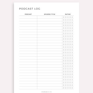 Podcast Log Printable, Podcast Episode Tracker, Podcast Template, A4/a5 ...