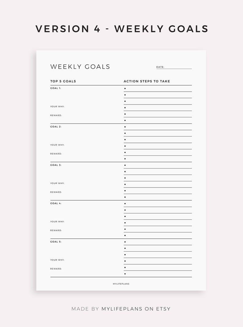 Top 5 Goals Planner for Remarkable Paper Pro, Instant Download - Etsy