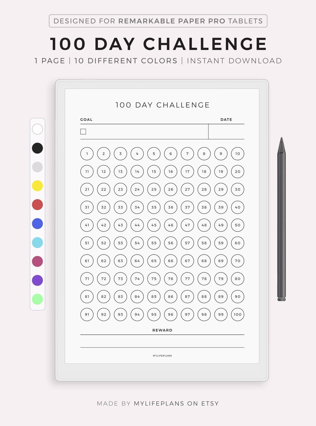 100 Day Challenge, Goal Setting, Progress Tracker, Habit Forming ...