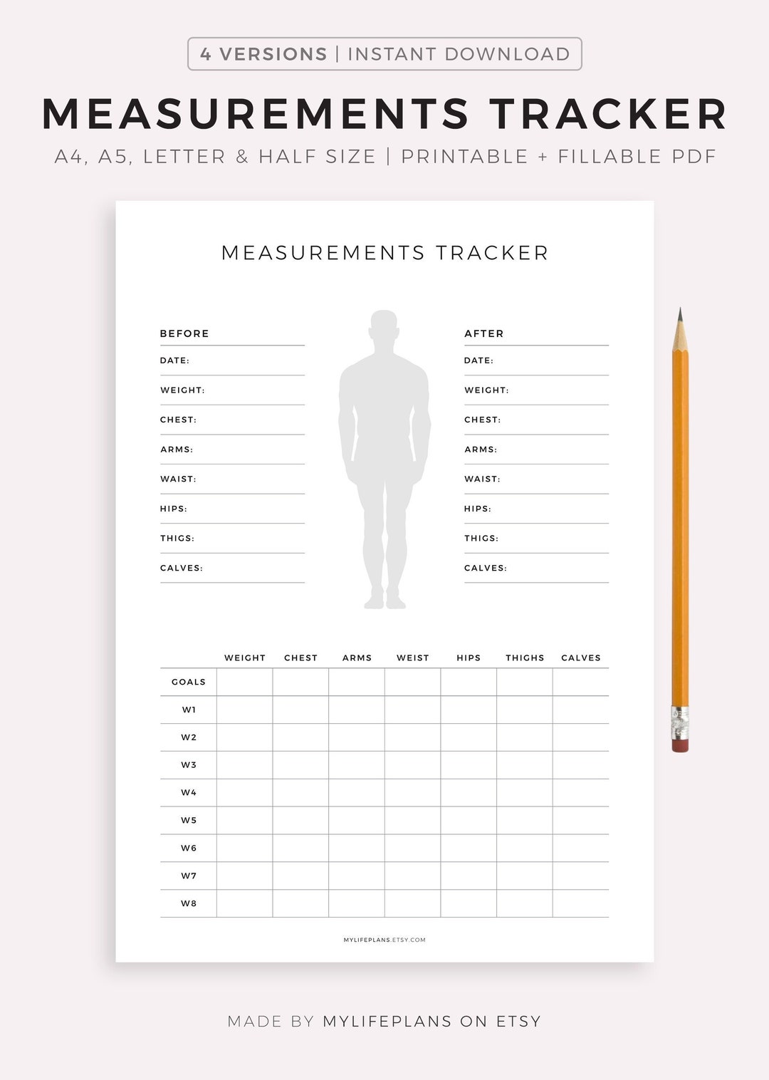 Body Measurements Tracker 8 Week Body Transformation Workout - Etsy