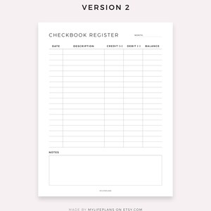 Digital Checbook Register, Check Transaction Tracker, Checkbook Log ...