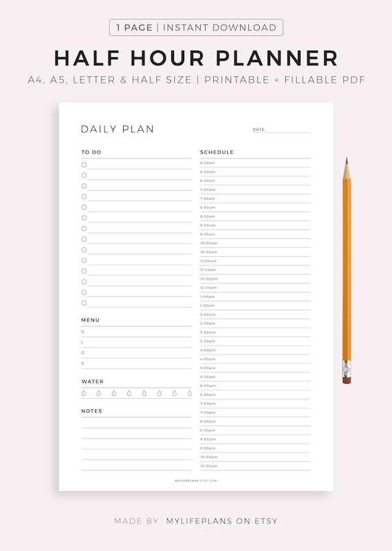 Floral Daily Hourly Planner Template Printable PDF 