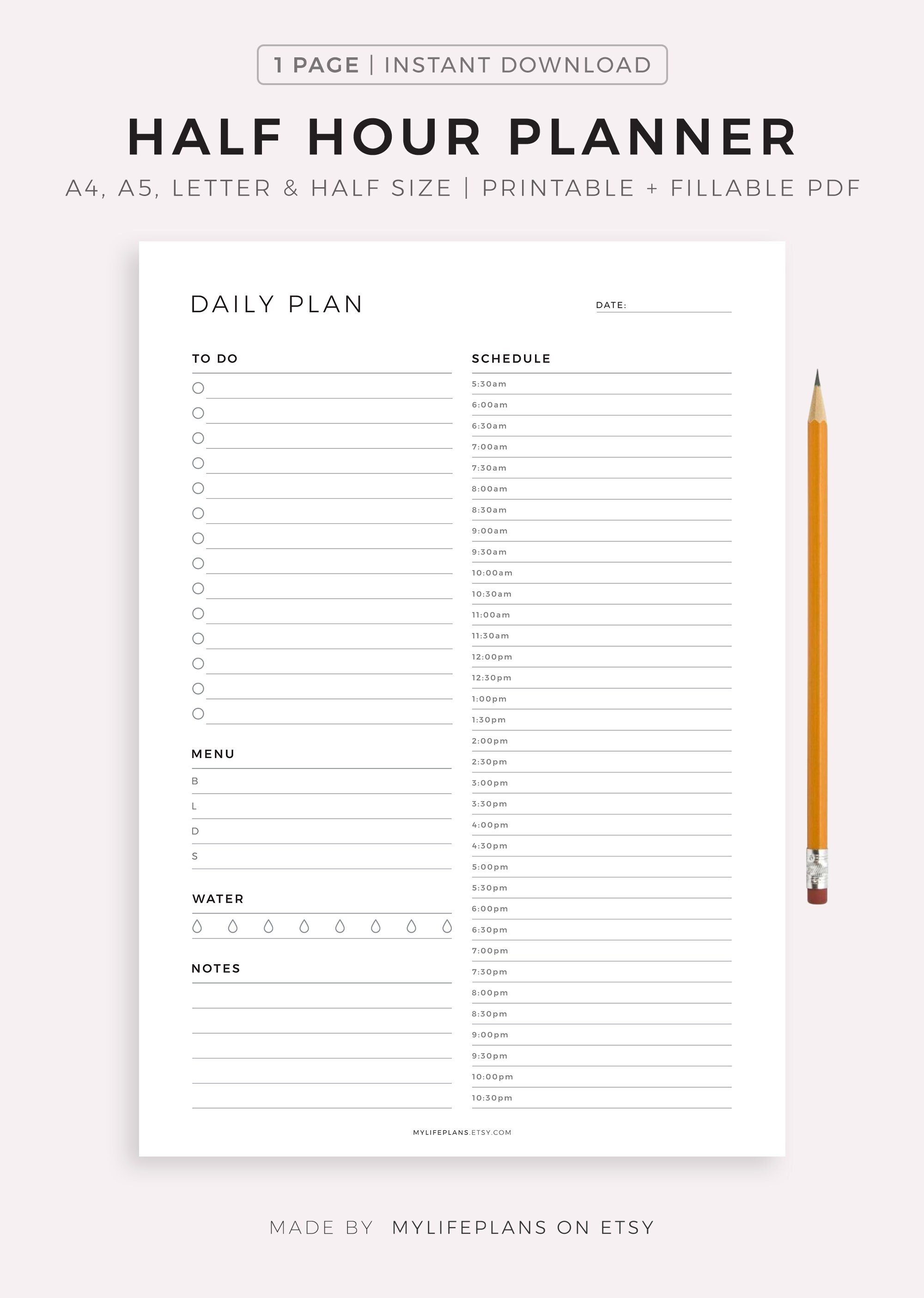 Hourly Planner Printable Daily to Do List Undated Daily - Etsy