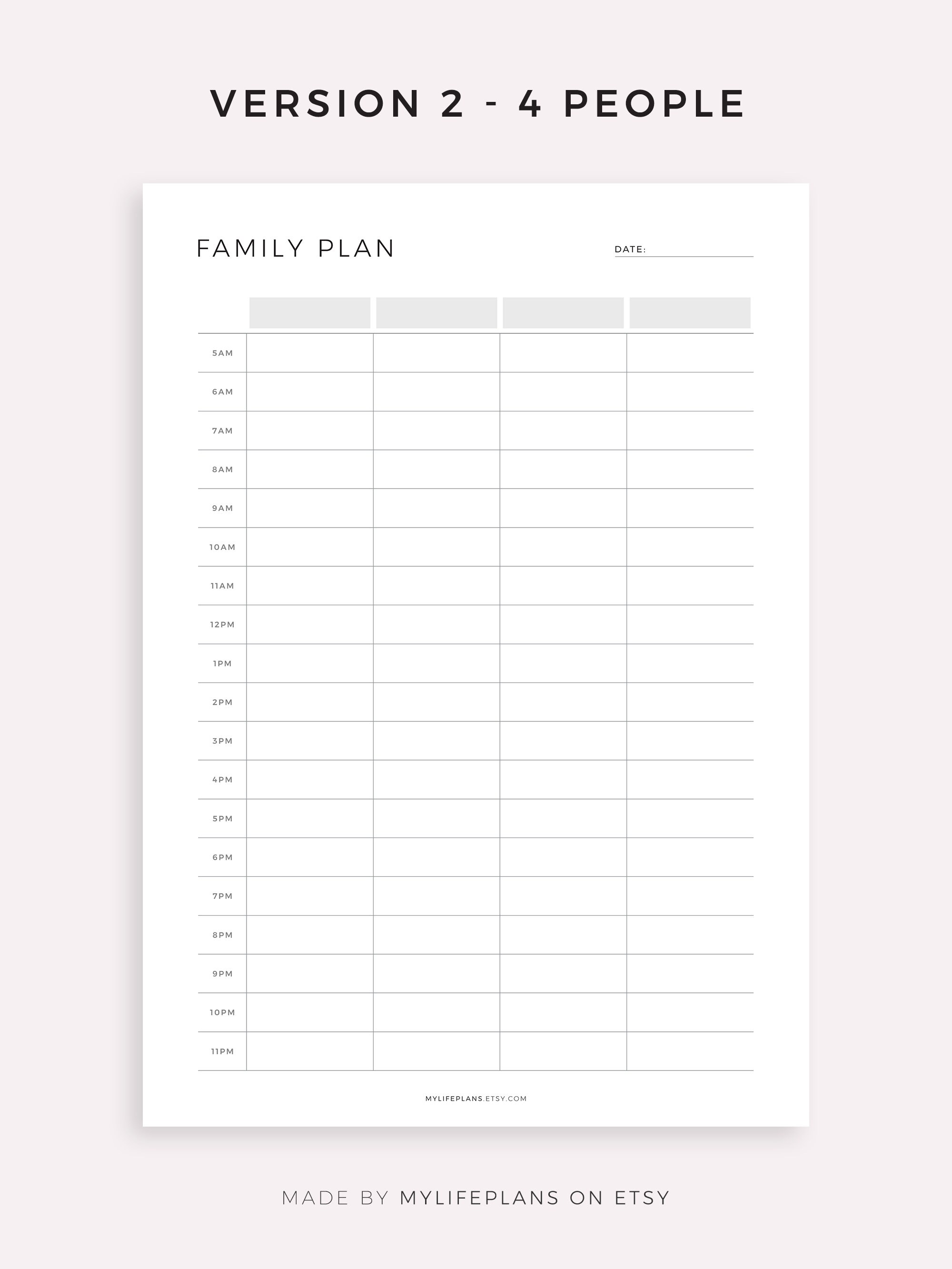 Hourly Family Planner Printable Family Daily Planner Family - Etsy