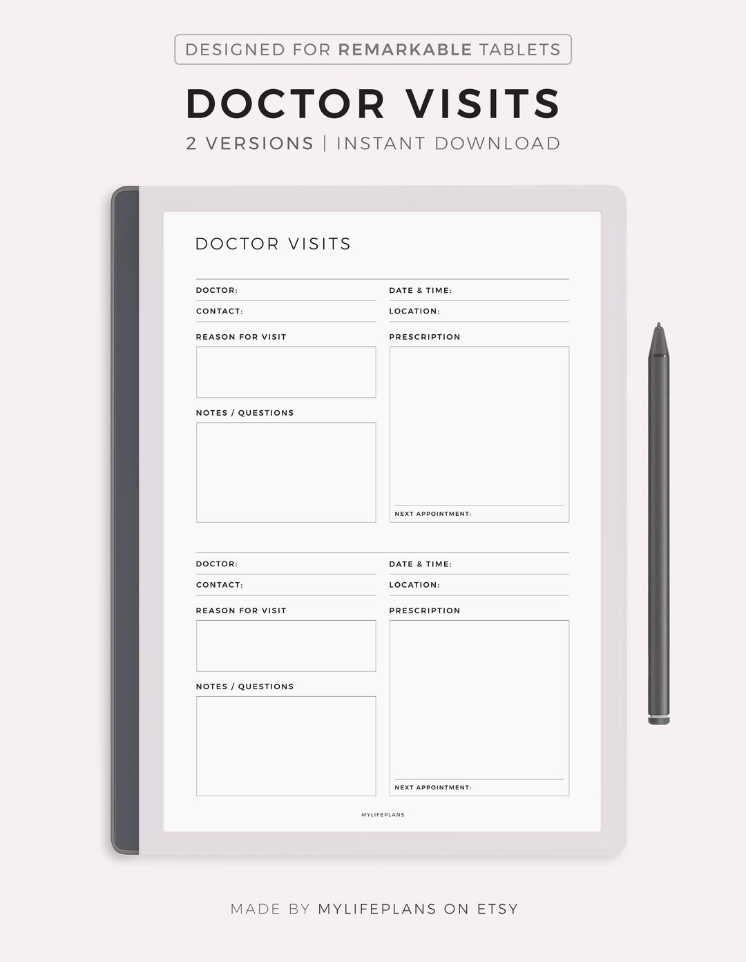 Doctor Visits Planner for Remarkable 2, Instant Download - Etsy