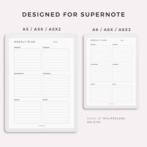 Five Day Weekly Planner for Supernote A5X2/A5X/A5/A6X2/A6X/A6, Weekly ...