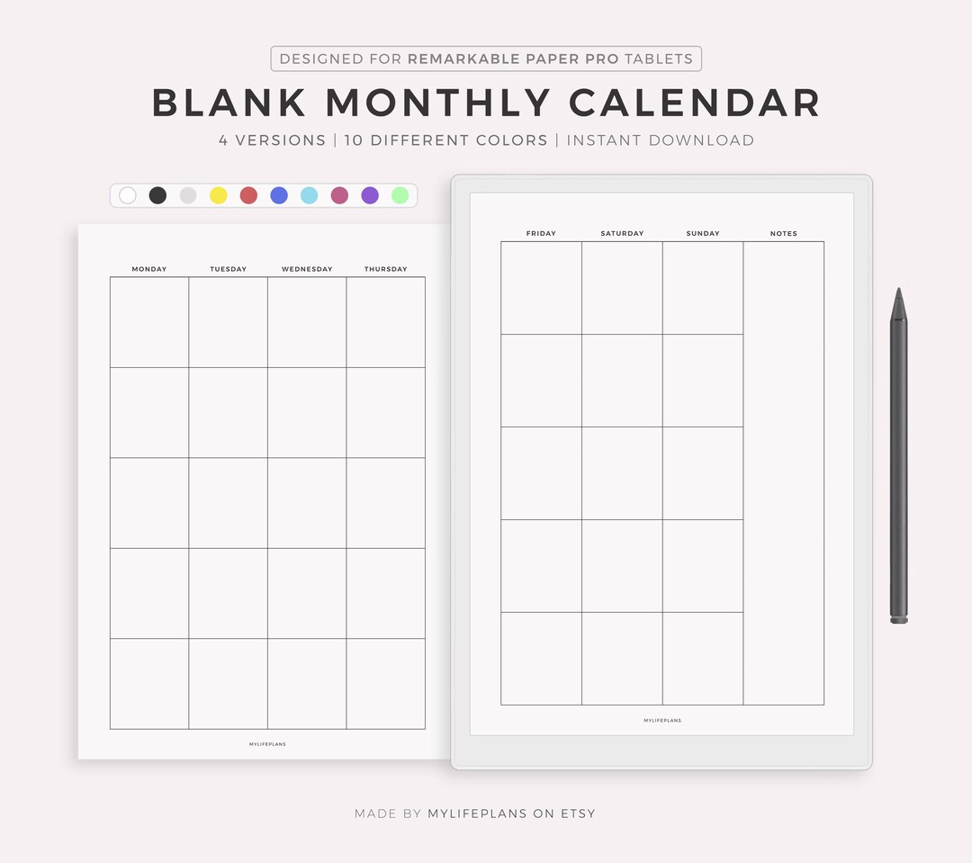 2 Page Blank Monthly Calendar, Minimalist Calendar Template, Compatible ...