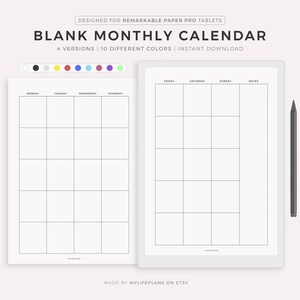 2 Page Blank Monthly Calendar, Minimalist Calendar Template, Compatible ...