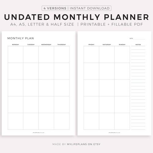 Monthly Calendar Printable Individual Month Planner - Etsy