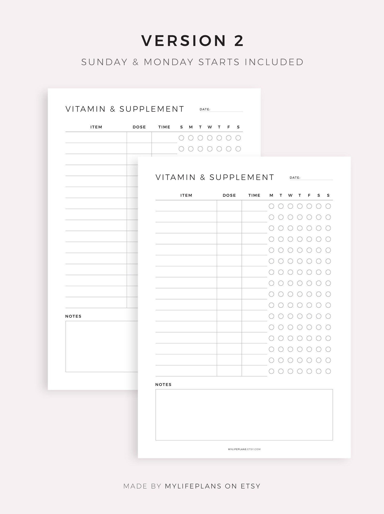 Weekly Vitamin Tracker Printable Supplement Checklist Daily - Etsy