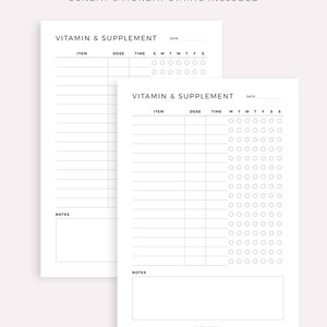 Weekly Vitamin Tracker Printable, Supplement Checklist, Daily Vitamin ...