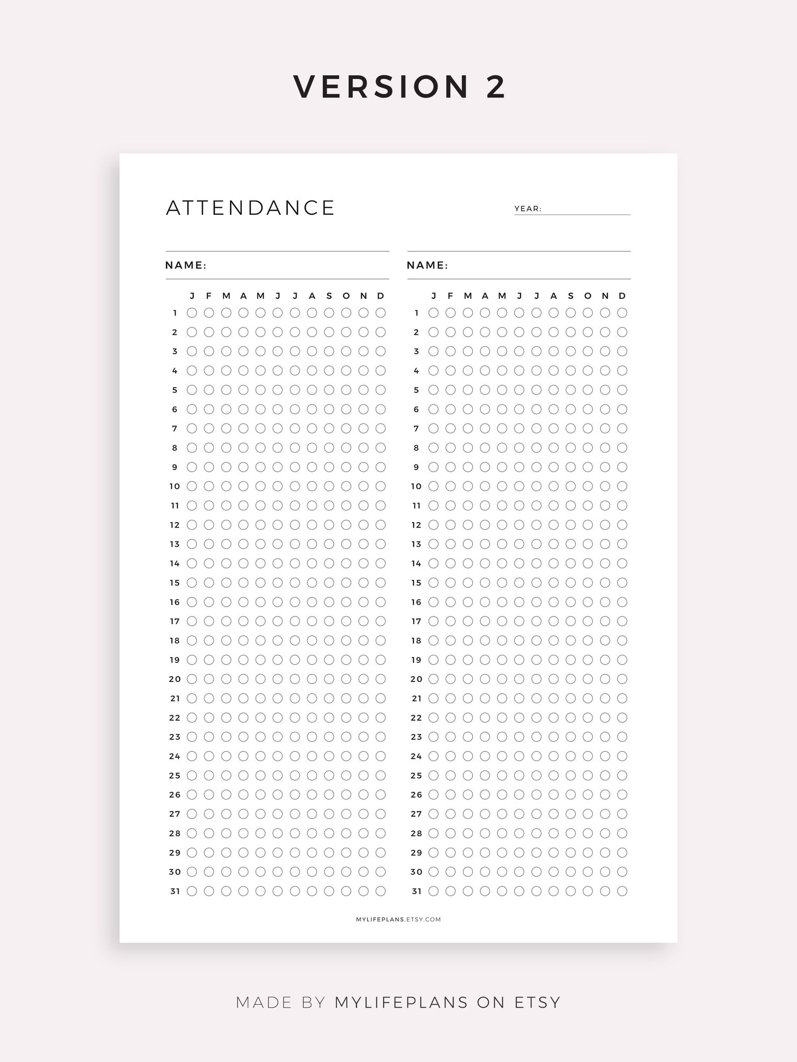 Yearly Employee Attendance Log Printable Working Days Days - Etsy