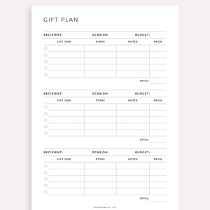 Gift Planner Printable Gift Ideas Gift Tracker Gift - Etsy