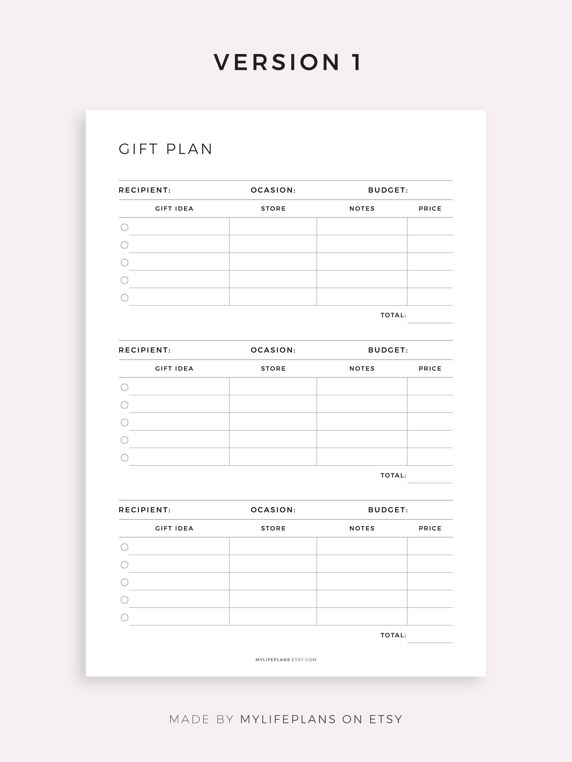 Gift Planner Printable Gift Ideas Gift Tracker Gift - Etsy