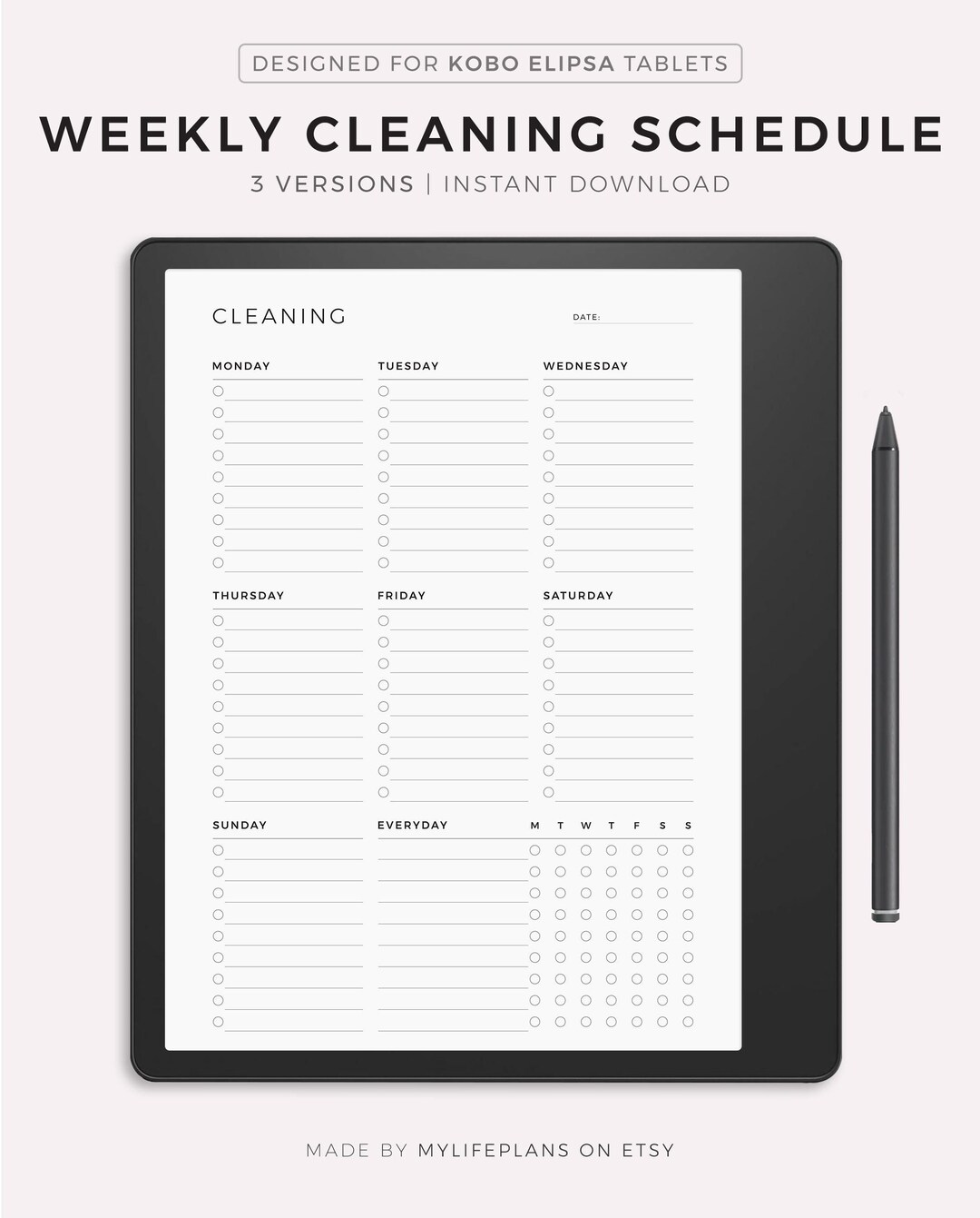 Weekly Cleaning Schedule for Kobo Elipsa 2e / 1, Cleaning Checklist ...