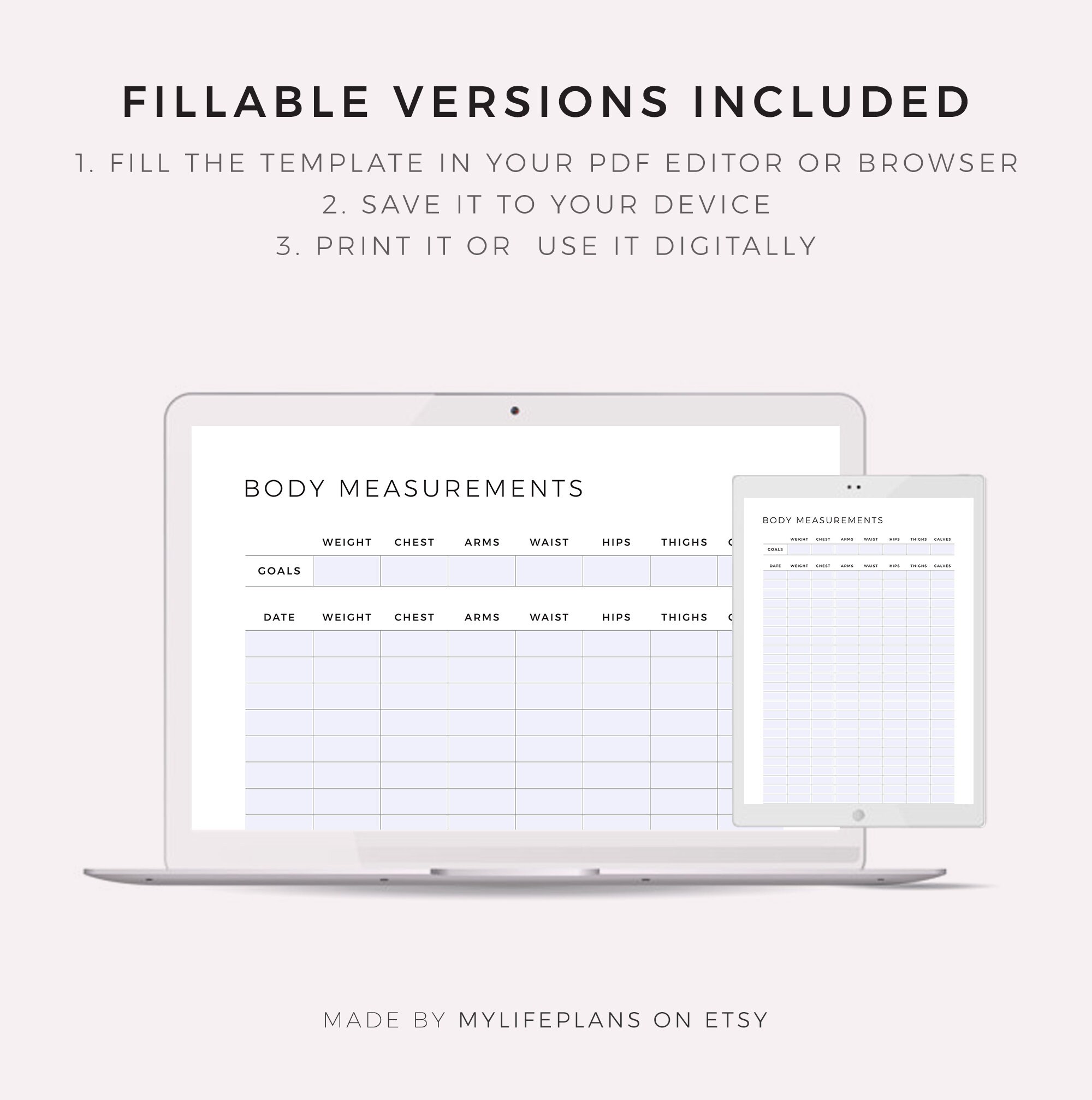 Body Measurements Tracker Printable, Fitness Progress Sheet, Body ...