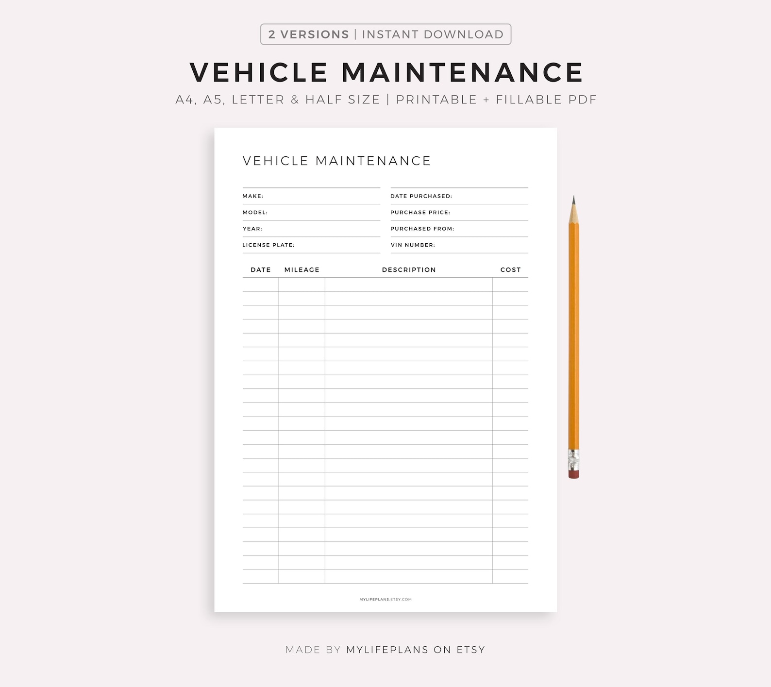 Vehicle Maintenance Log Book, Vehicle Service Tracker, Vehicle Repairs ...