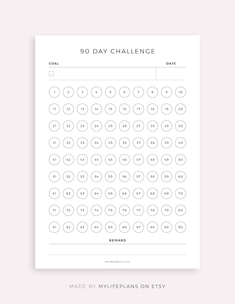 90 Day Challenge, Goal Setting, Progress Tracker, Habit Forming, A4/a5 ...