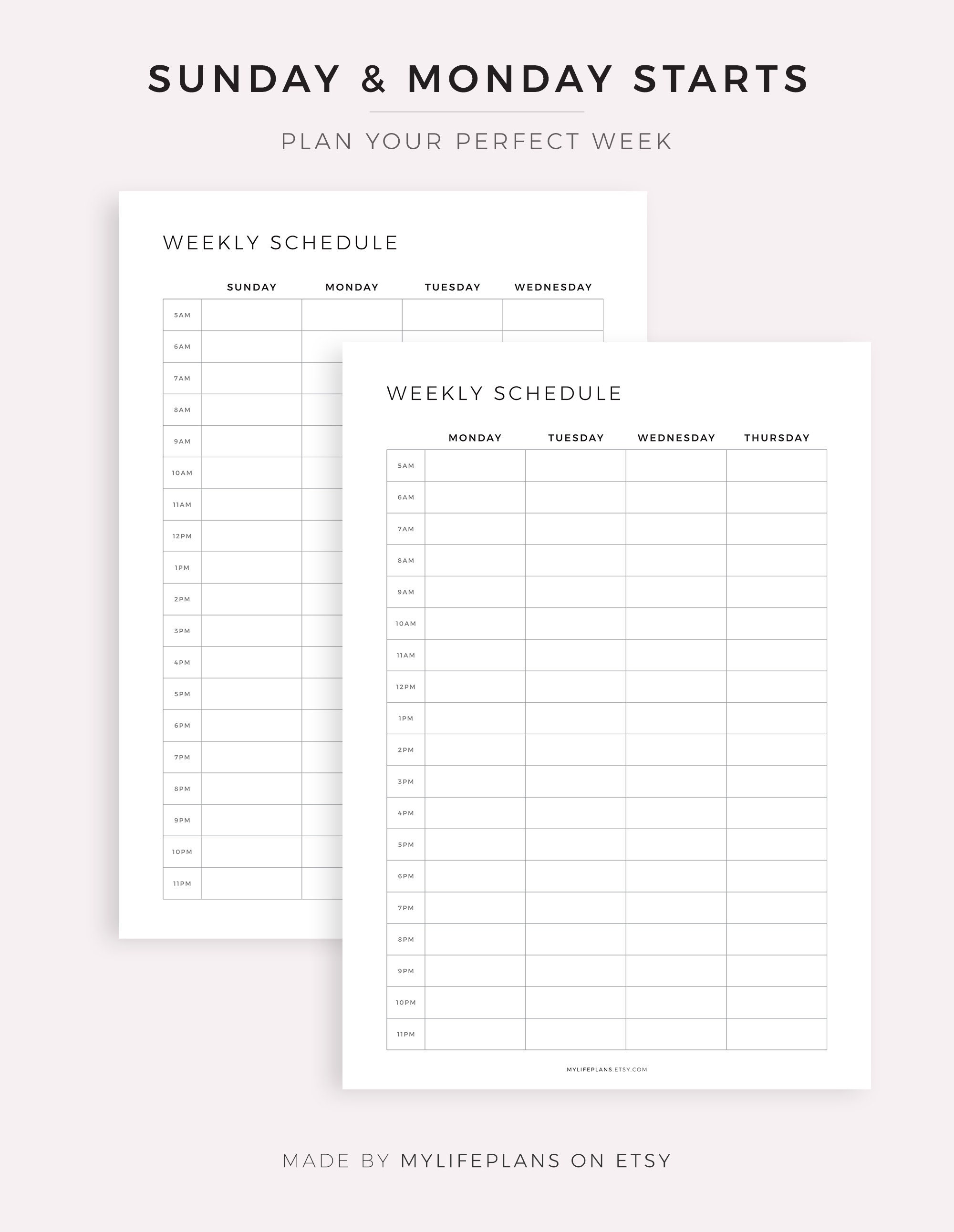 Hourly Weekly Schedule on 2 Pages Printable Weekly Planner - Etsy