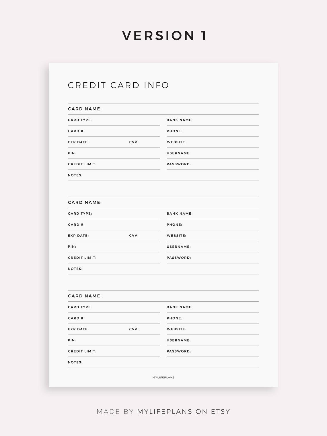 Credit Card Information Tracker for Supernote A5X2/A5X/A5/A6X2/A6X/A6 ...
