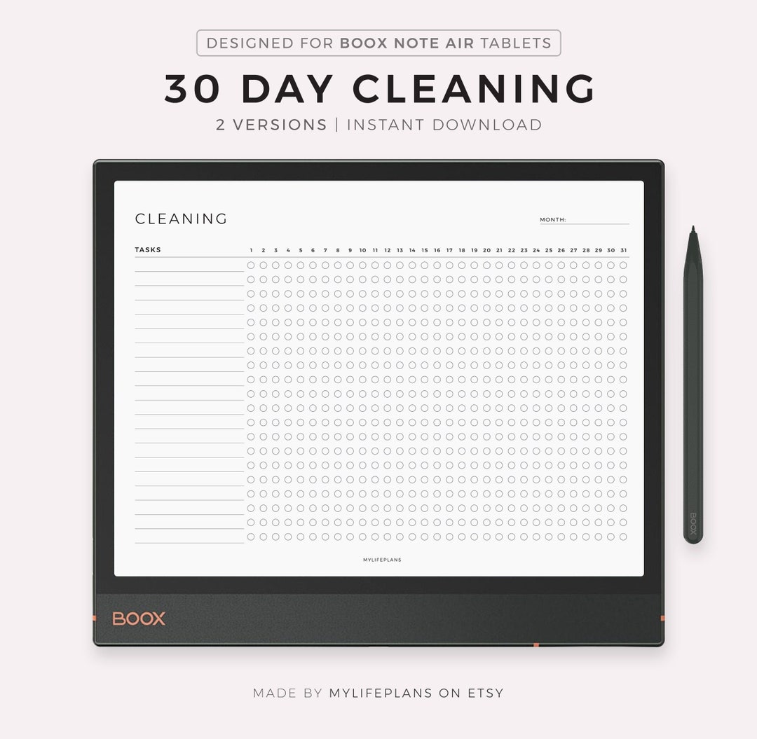 30 Day Cleaning Checklist Boox Note Air Landscape, Everyday Cleaning ...