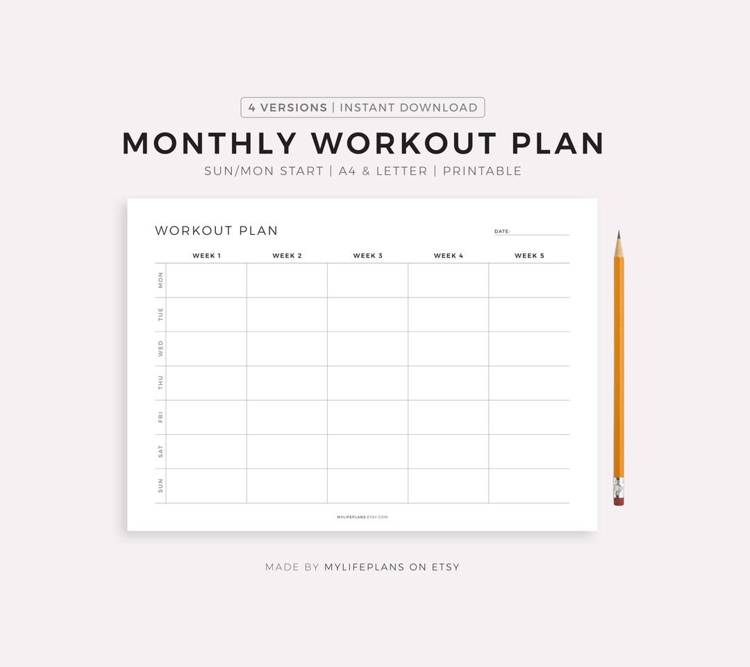 Monthly Workout Planner Printable Landscape, 30 Days Fitness Planner ...