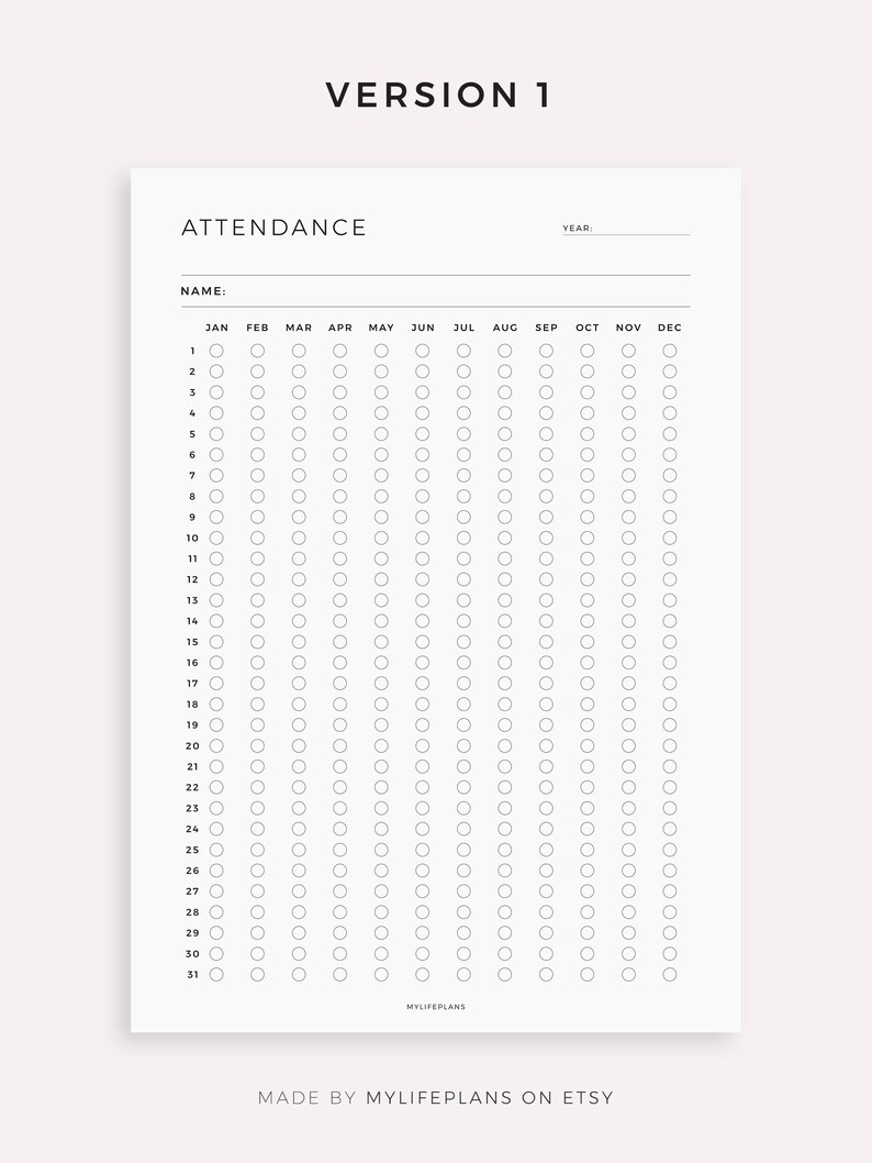 Yearly Employee Attendance Log for Remarkable 2, Instant Download ...