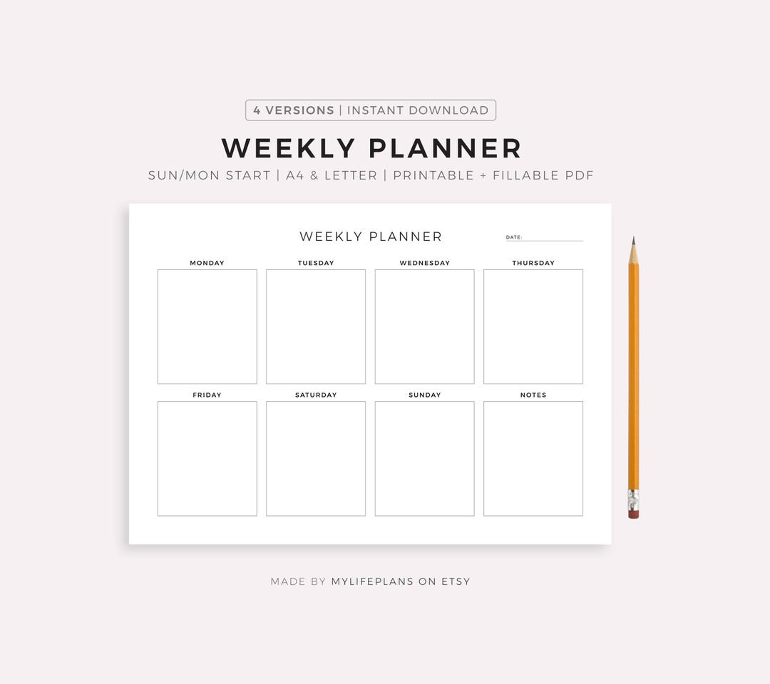 Weekly Planner Printable Landscape, Minimalist Weekly Schedule, Week at ...