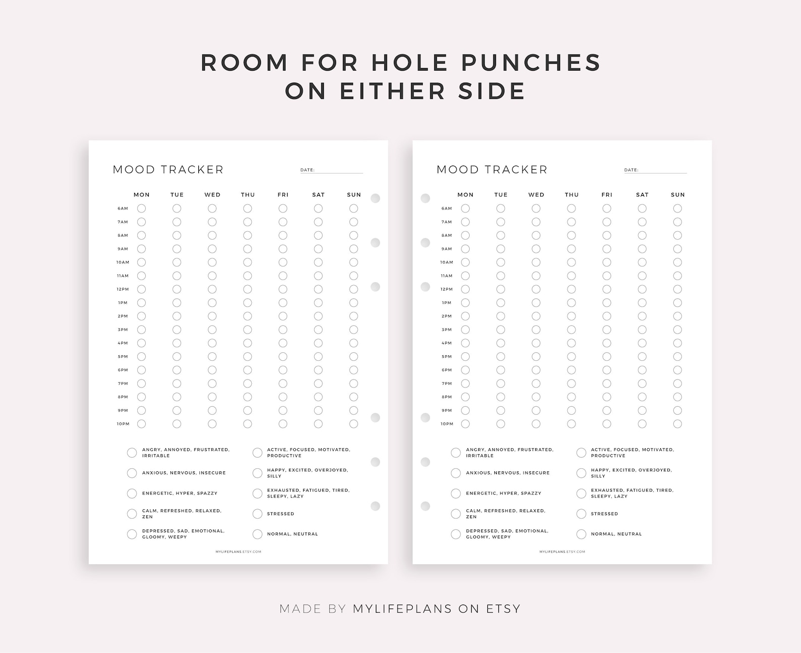 Hourly Mood Tracker Printable, Weekly Mood Journal, Emotion Tracker ...