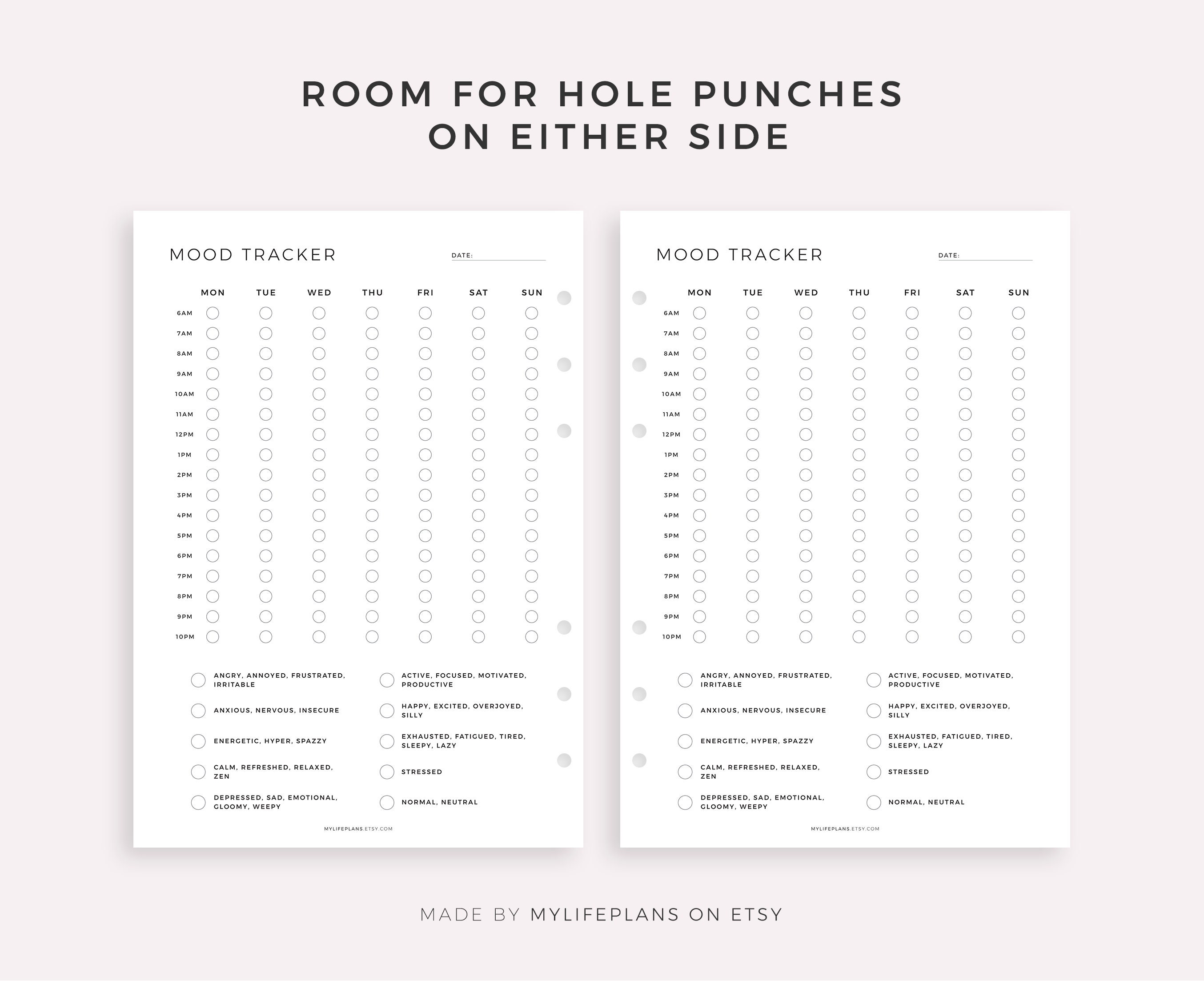 Hourly Mood Tracker Printable Weekly Mood Journal Emotion - Etsy
