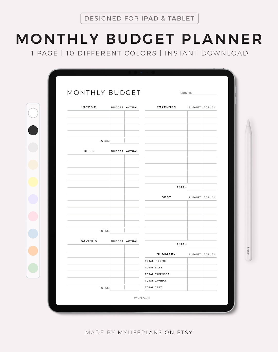 Digital Monthly Budget Planner, Budget Tracker Template, Finance ...