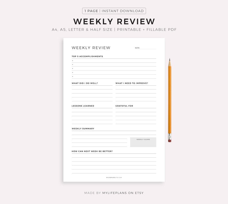 Weekly Review, Weekly Reflection, Weekly Evaluation, Weekly Summary ...