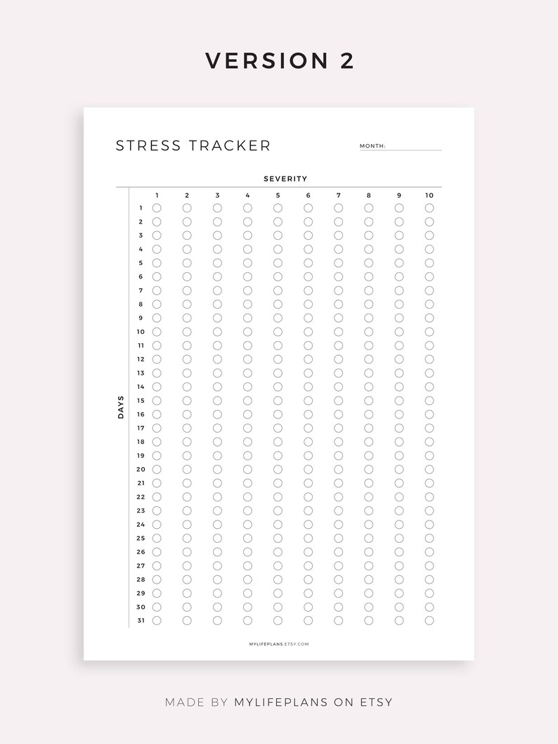 Monthly Stress Tracker Printable Template, Track Daily Stress Levels ...
