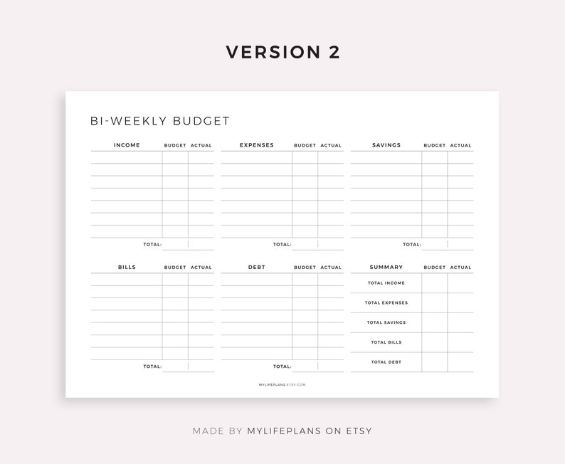 Bi-weekly Budget Planner Landscape Printable Budget Template - Etsy