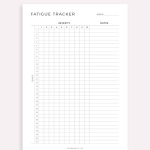 Monthly Fatigue Tracker Printable Template, Track Daily Fatigue ...