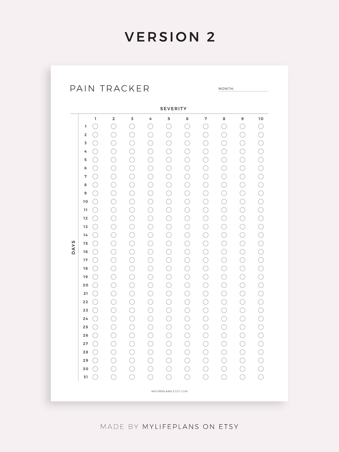 Monthly Pain Tracker Printable Template, Track Daily Pain Severity ...