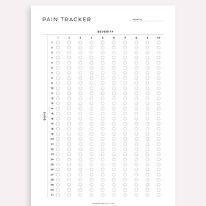 Monthly Pain Tracker Printable Template, Track Daily Pain Severity ...
